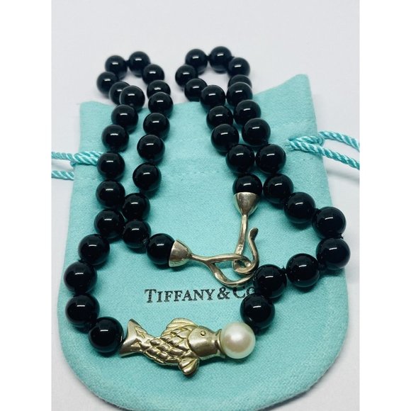 Tiffany & Co. | Jewelry | Tiffany Co Pearl Onyx Bead Fish Necklace ...